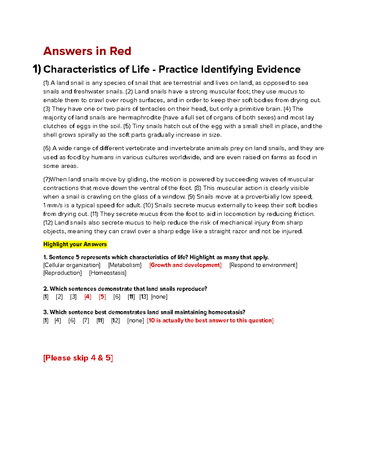 Unit 1 Characteristics of Life - Study Guide with Answers - KEY - Studocu