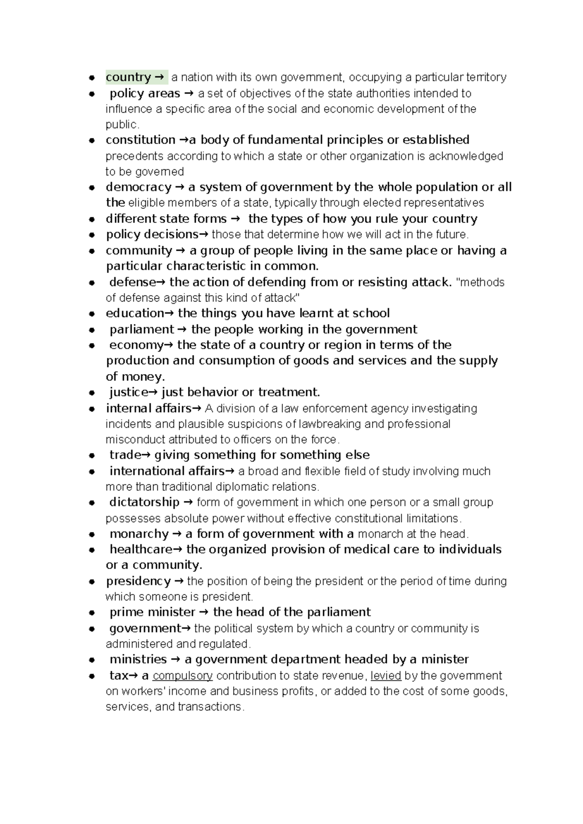Country Governance and Policy Areas: An Overview (GP) - Studeersnel