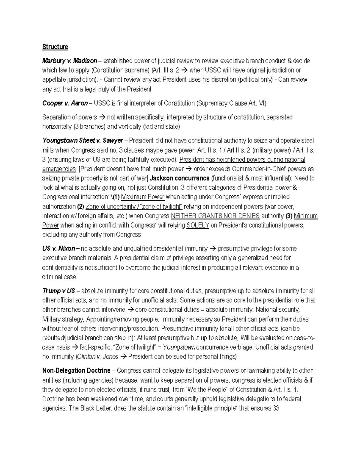 Con Law 5 Pager: Outline for Final Exam Review - Studocu