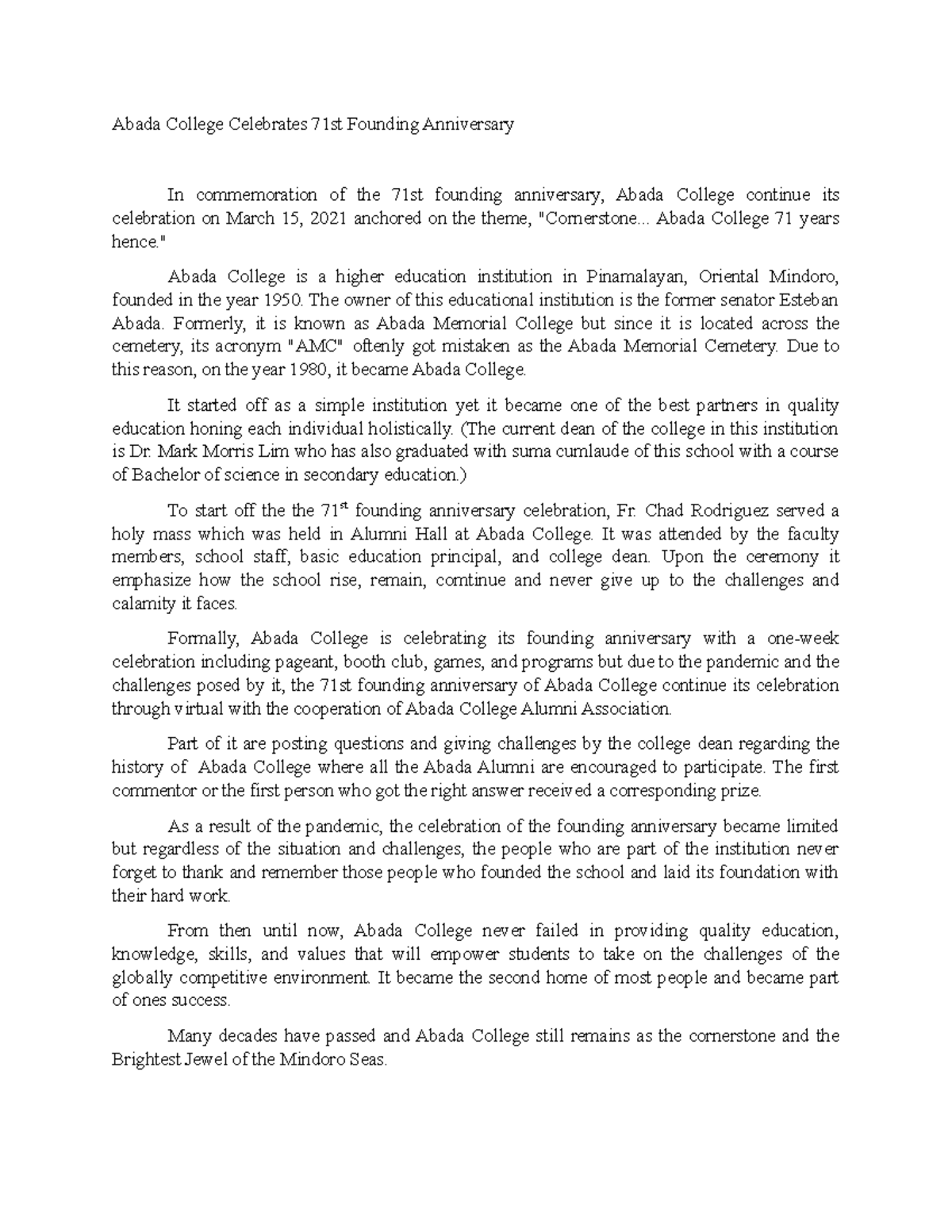 Abada College 71st Founding Anniversary Celebration 3650637206096771903 ...