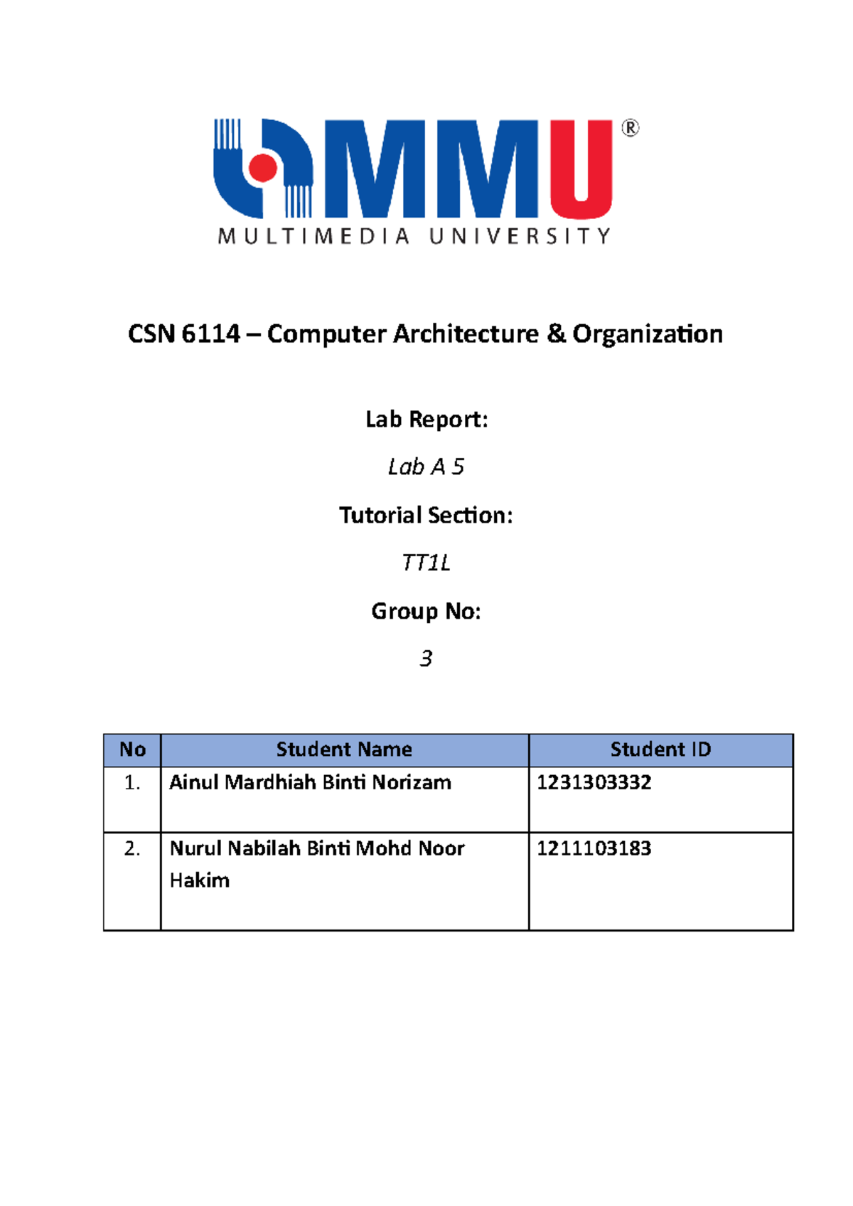 CSN 6114 Lab A5: Computer Architecture Organization Tutorial Answers - Studocu
