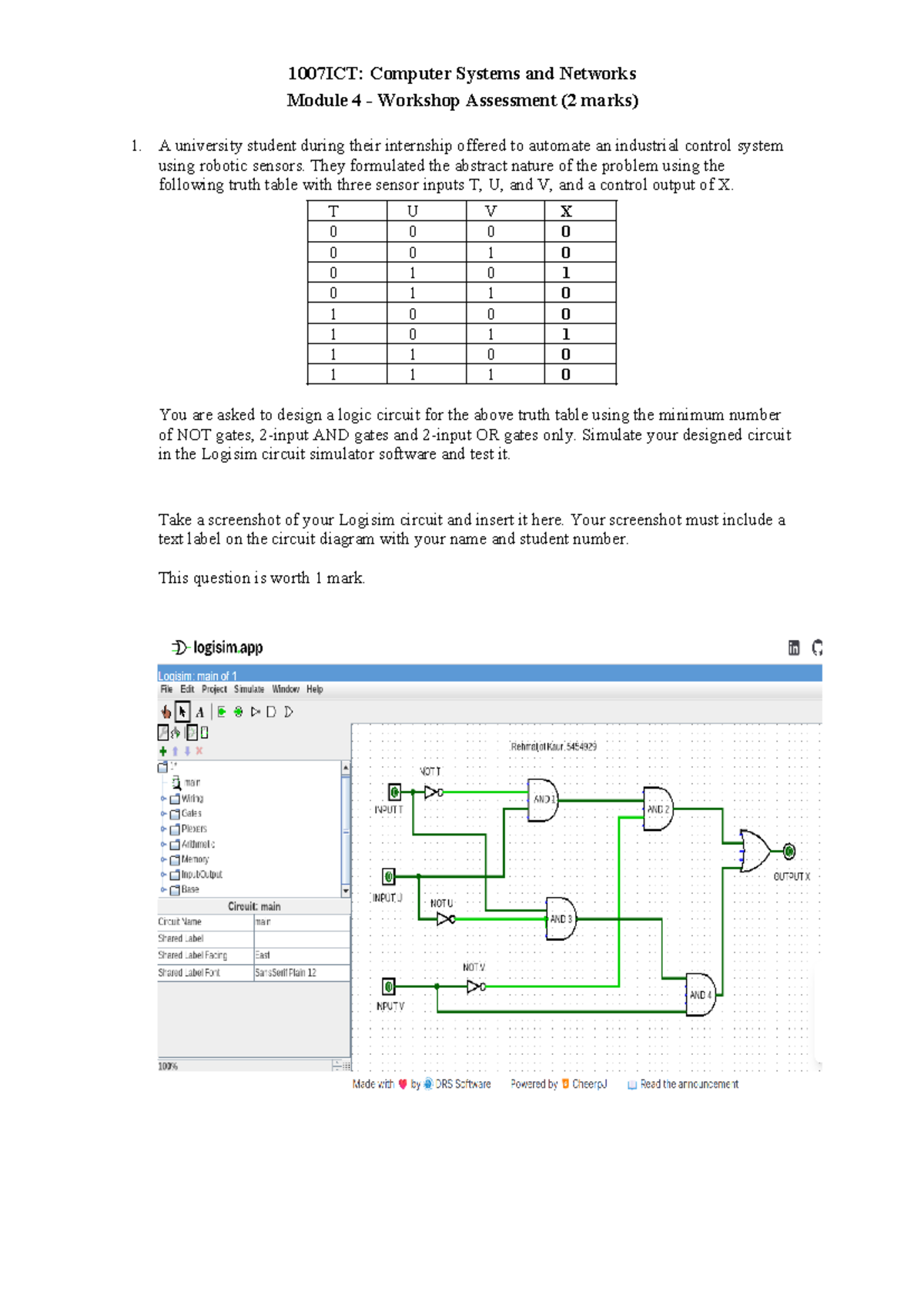 1007ICT: Computer Systems & Networks Module 4 Workshop Assessment - Studocu