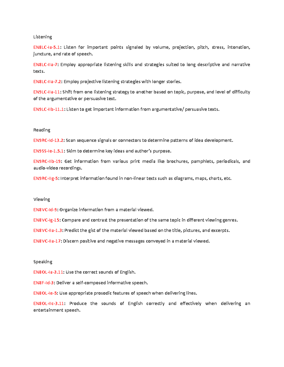 Macro Skills Activities for Listening, Reading, Viewing, Speaking ...