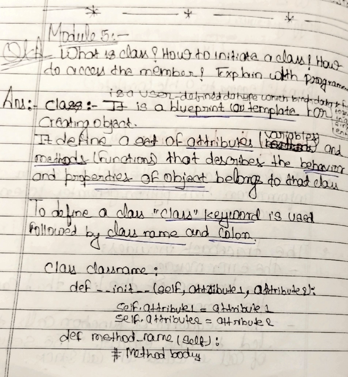 Important questions - Module 5 What 18 class P How to initiate a class ...