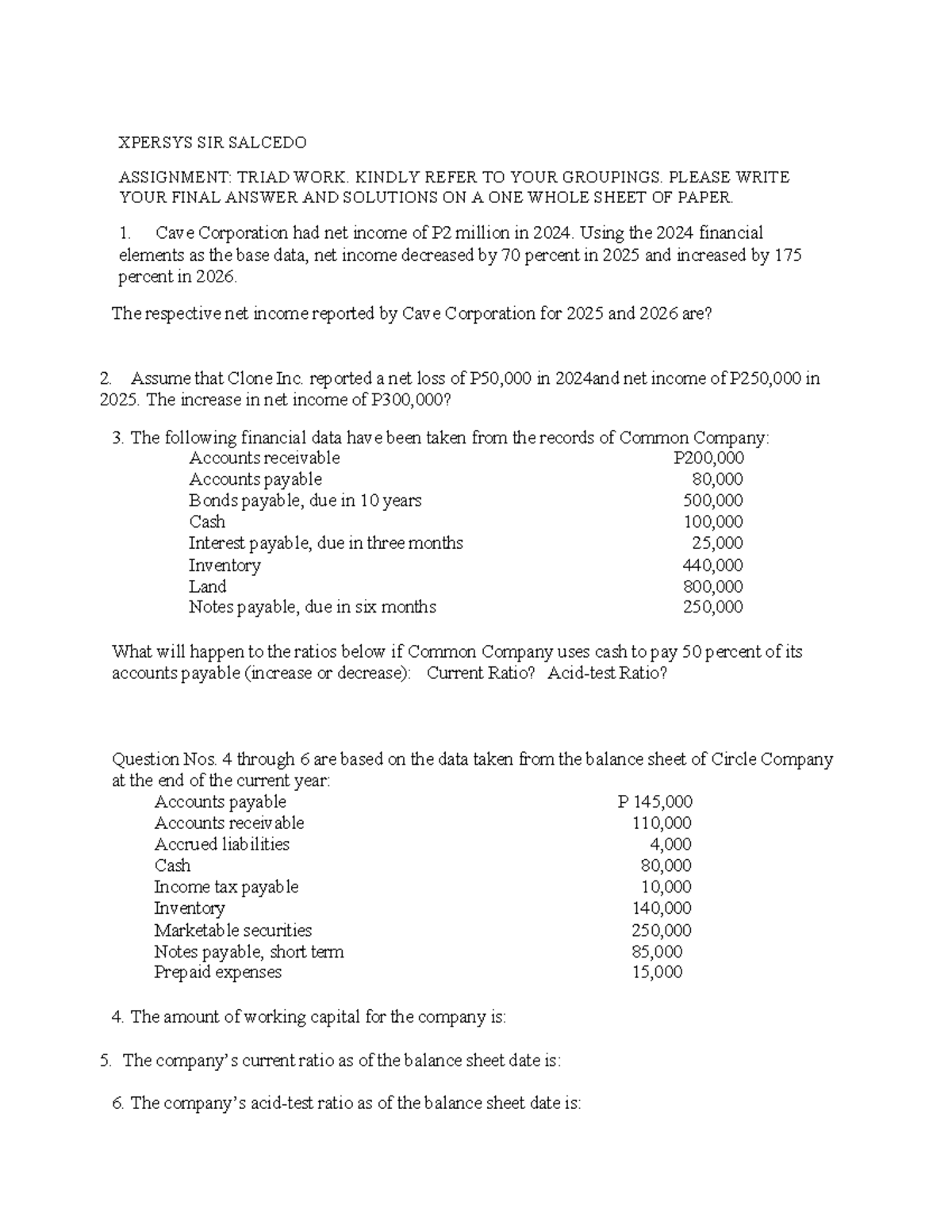 MA-1 Assignment: Financial Statement Analysis and Solutions - Studocu