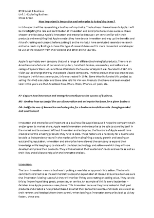 Unit 1 Assignment 3 - HOW IMPORTANT IS INNOVATION AND ENTERPRISE TO ...
