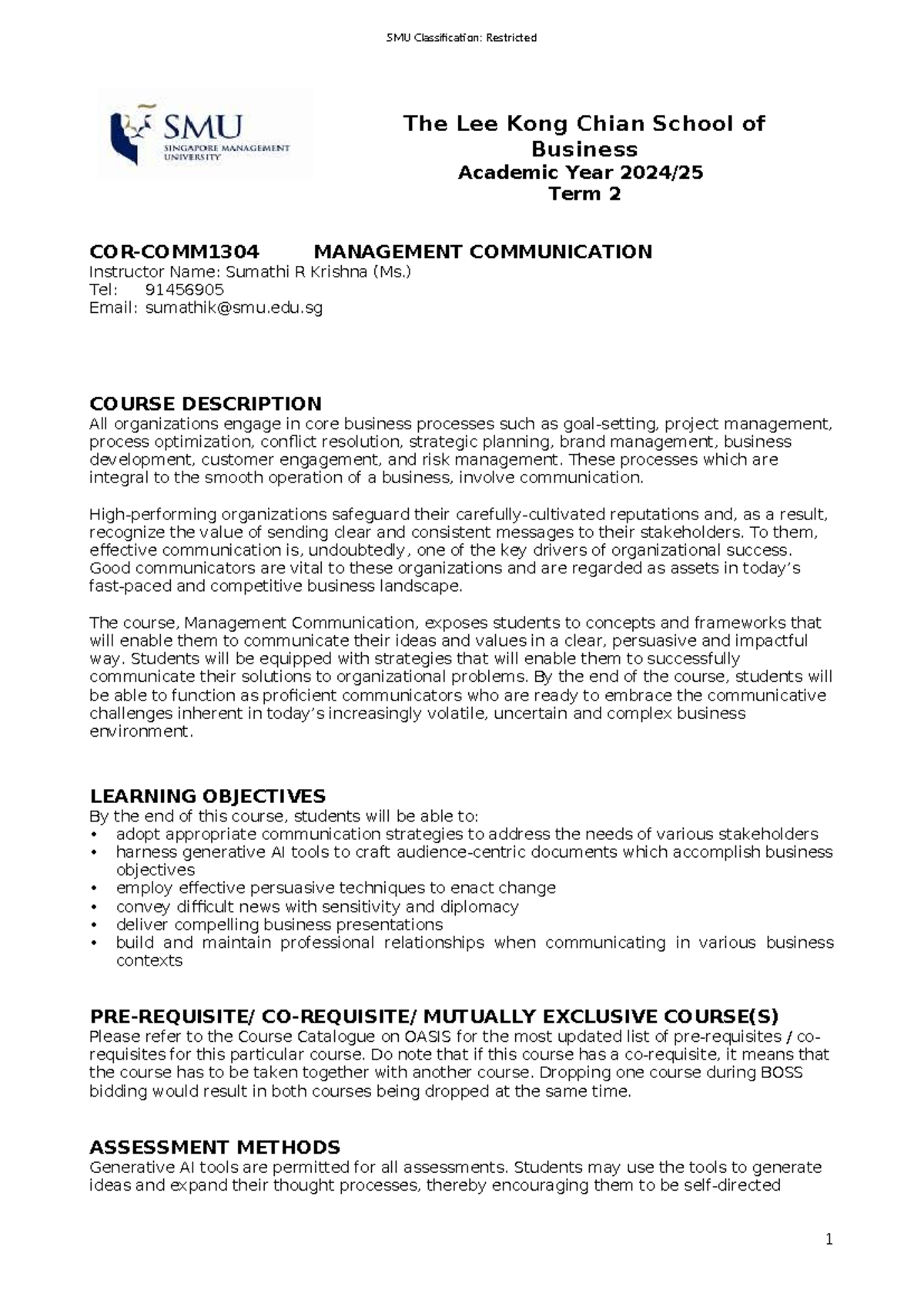 Management Communication Course Outline AY24-25 T2 - Studocu