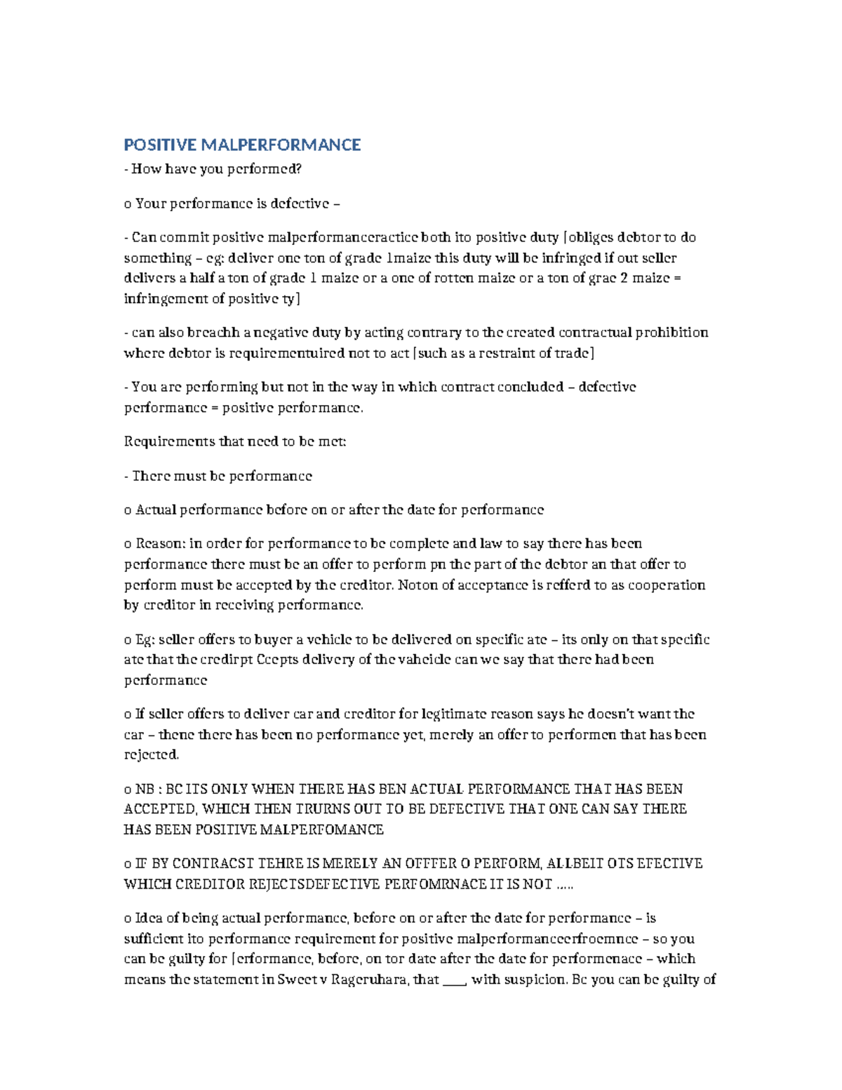 Contract Law Notes: Understanding Positive Malperformance and Remedies ...