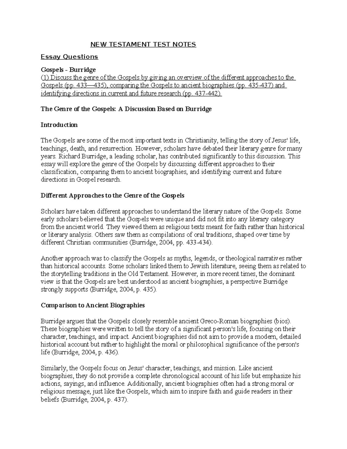 NEW TESTAMENT TEST NOTES: Exploring Gospels and Their Criticism - Studocu