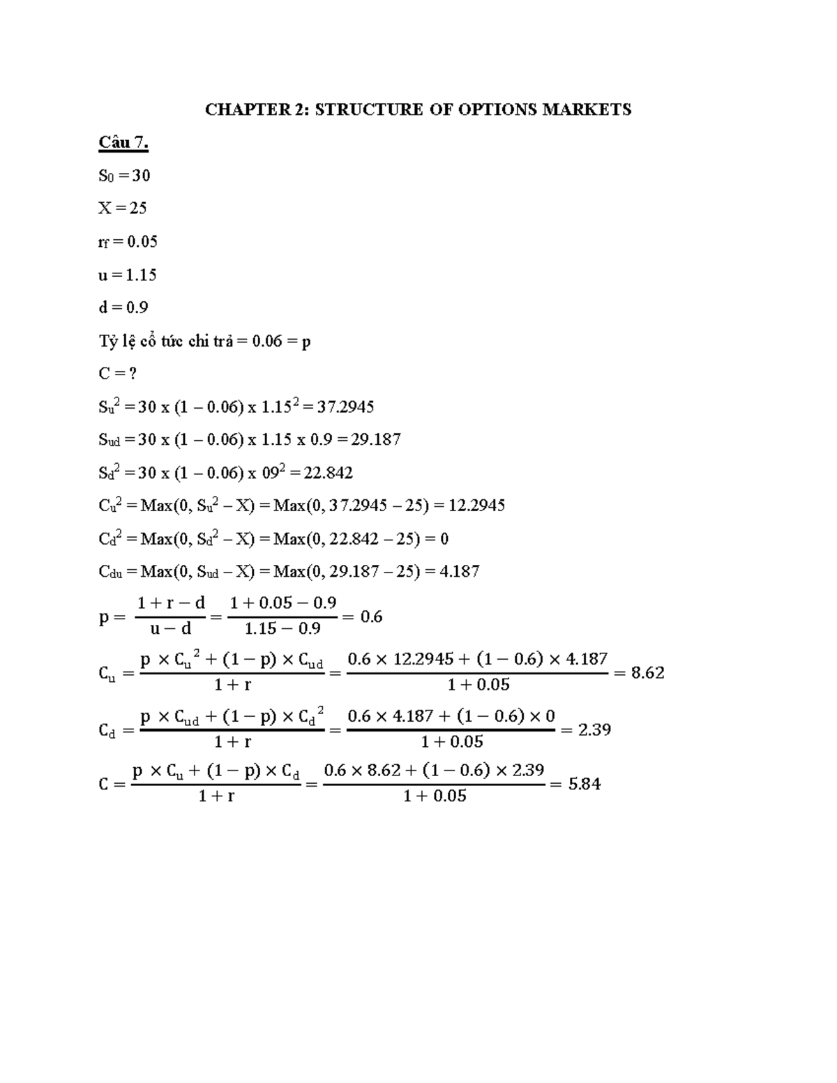 CHAPTER 2: STRUCTURE OF OPTIONS MARKETS - Key Calculations & Insights ...