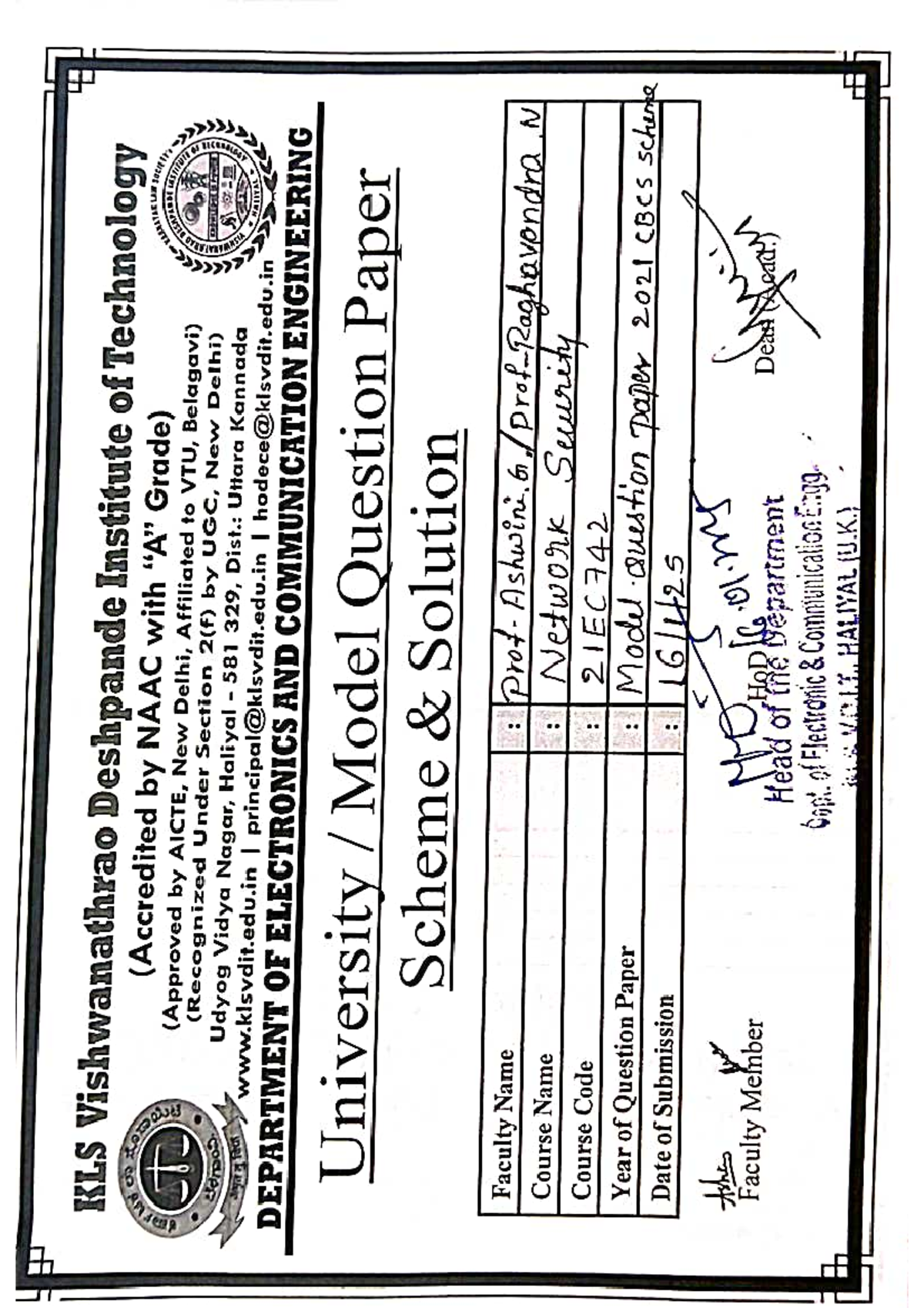 Network security model question paper with solutions 21ec742 - KLS ...