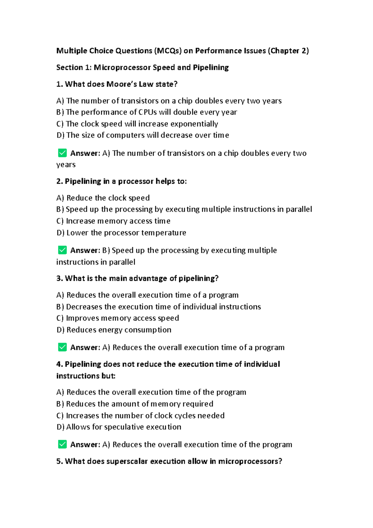 MCQs on Performance Issues (Chapter 2) - Microprocessor Speed ...