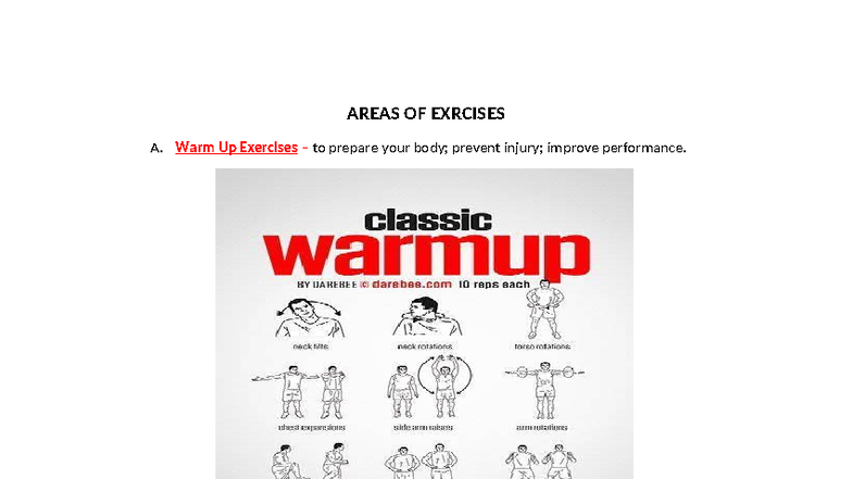 Areas of Exercises and Basic Components: Warm Up & Cool Down Techniques ...