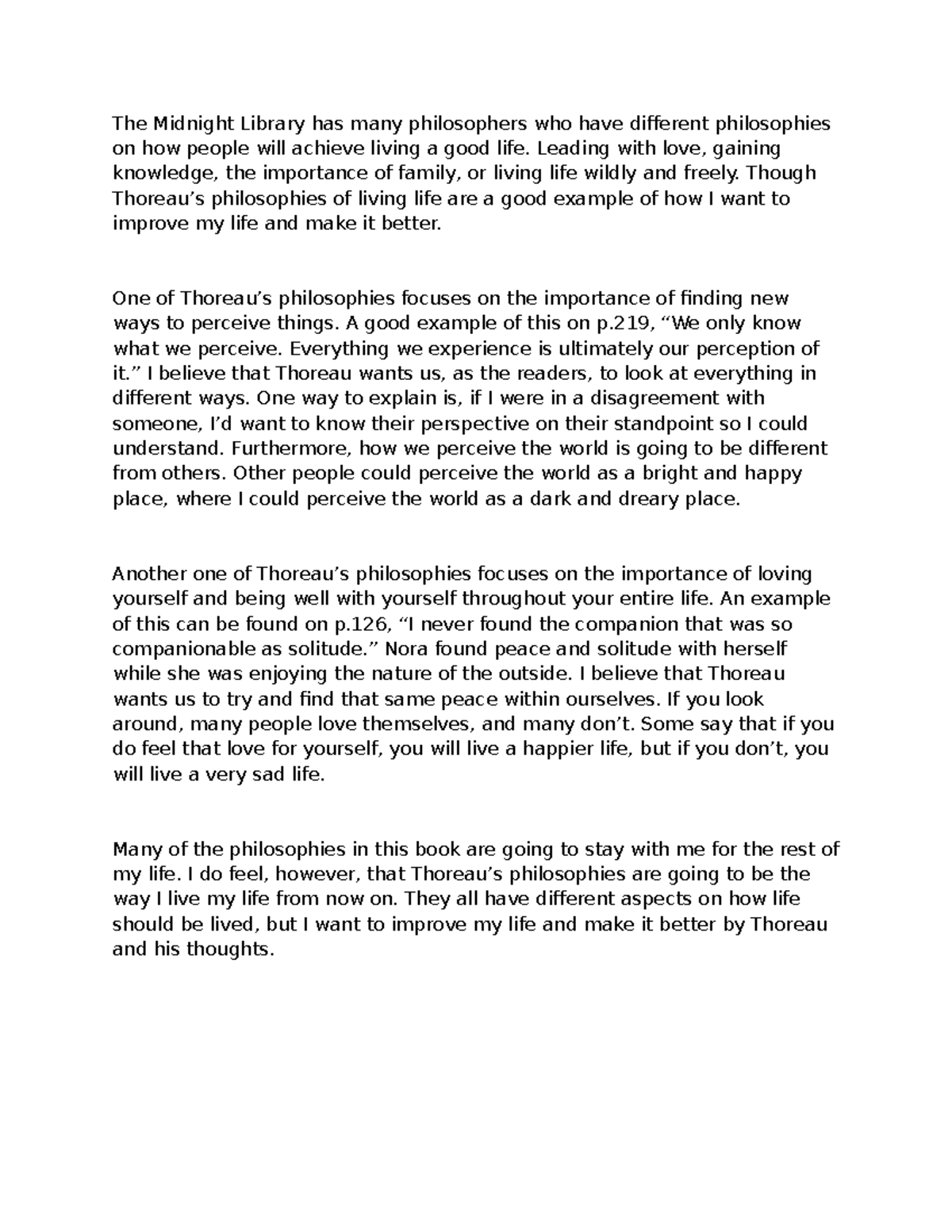 Midnight Library Essay: Exploring Thoreau's Philosophies on Life - Studocu