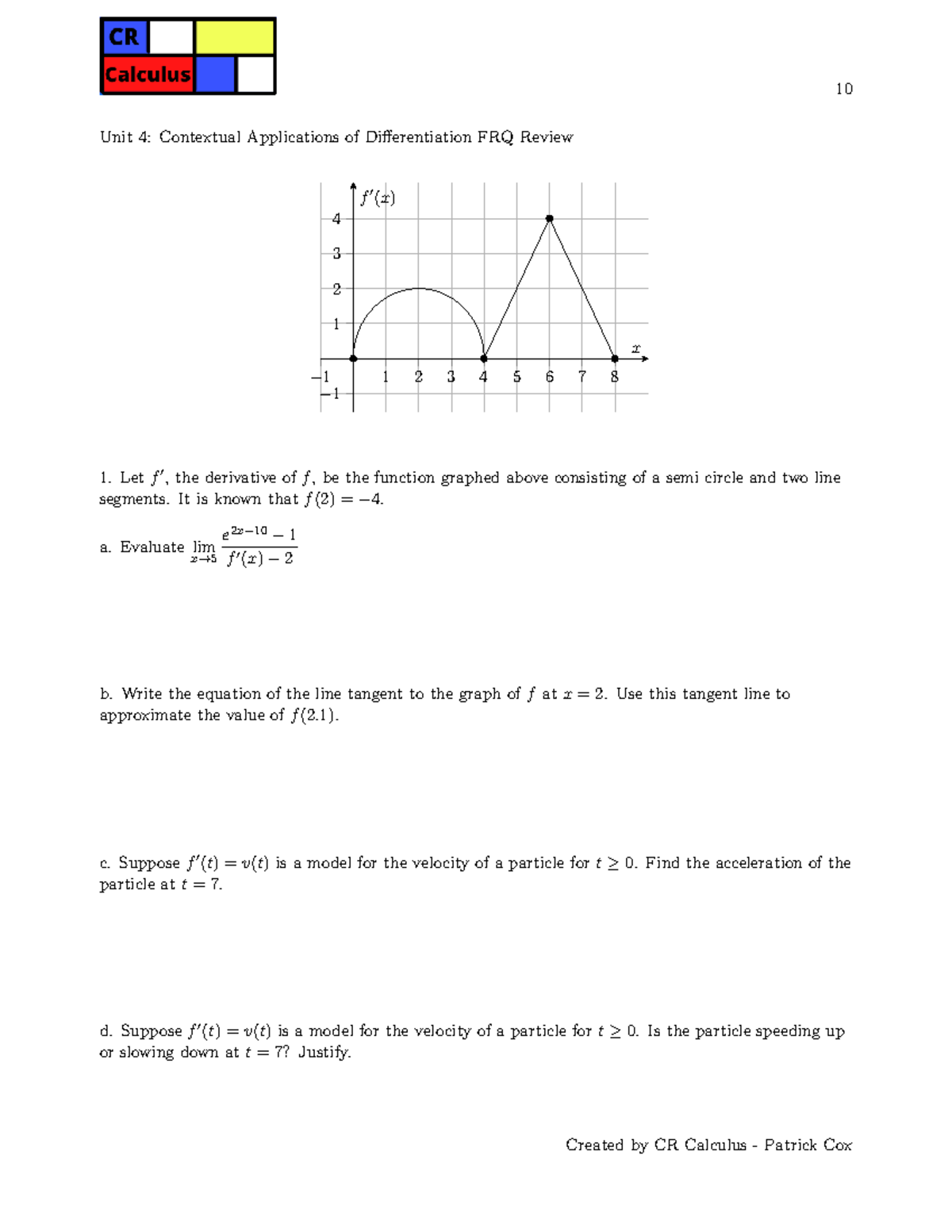 AP Calc 11 Unit 4: Contextual Applications of Differentiation FRQ ...