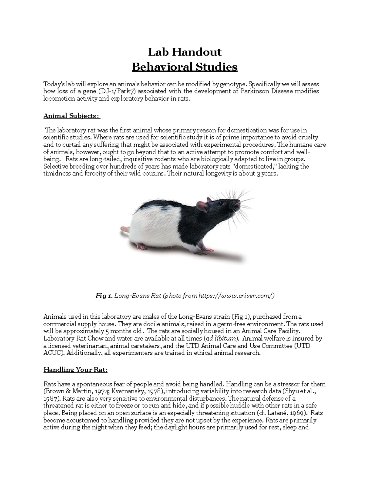 Lab Handout: Open Field Behavior Study of DJ-1 in Rats - Studocu