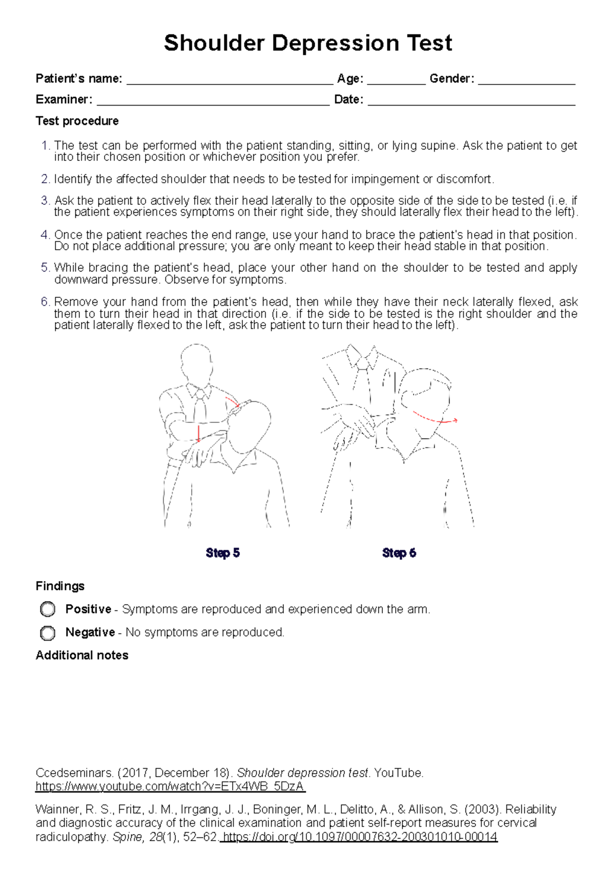 Shoulder Depression Test Procedure and Findings Guide - Studocu