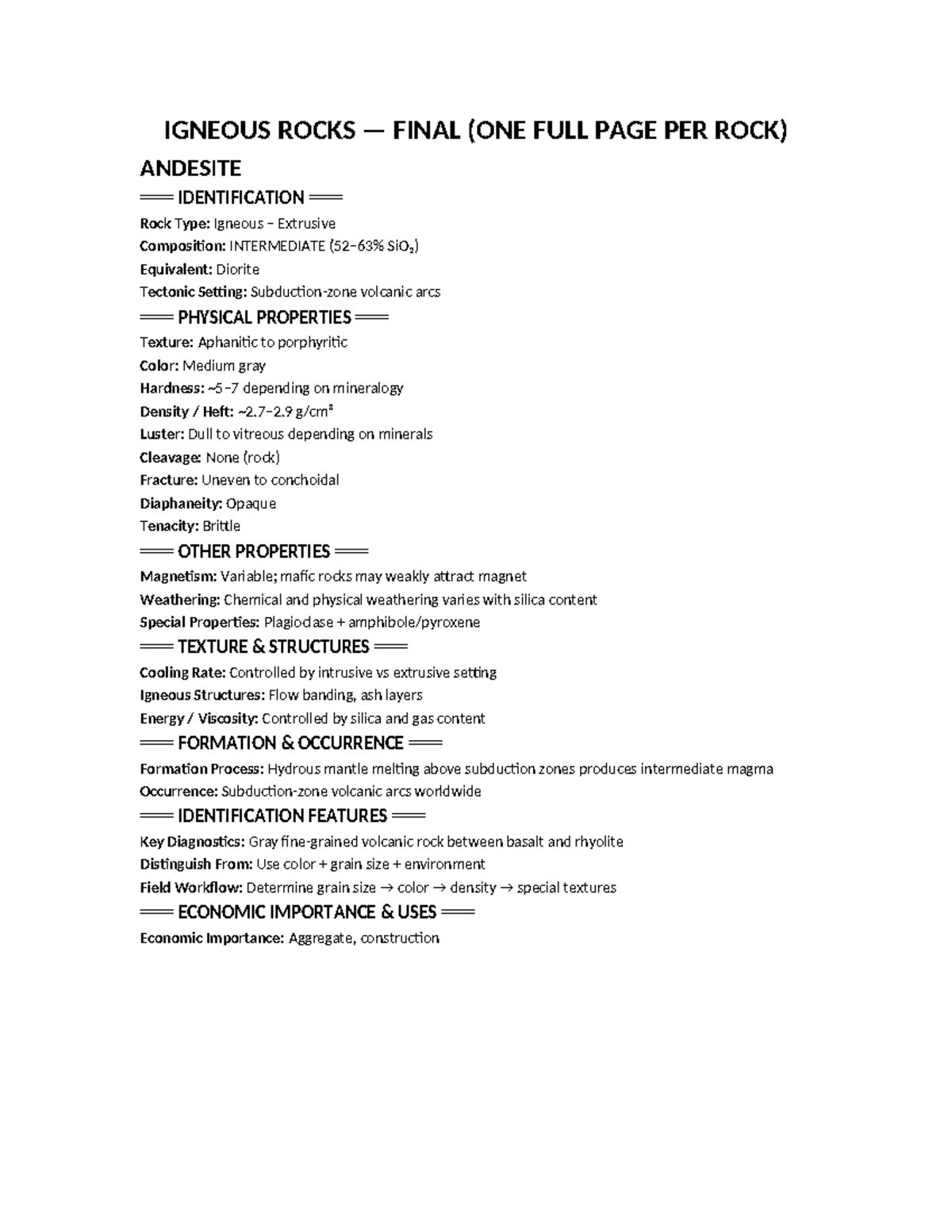Igneous Rocks Identification Guide (IGNEOUS ROCKS FINAL) - Studocu