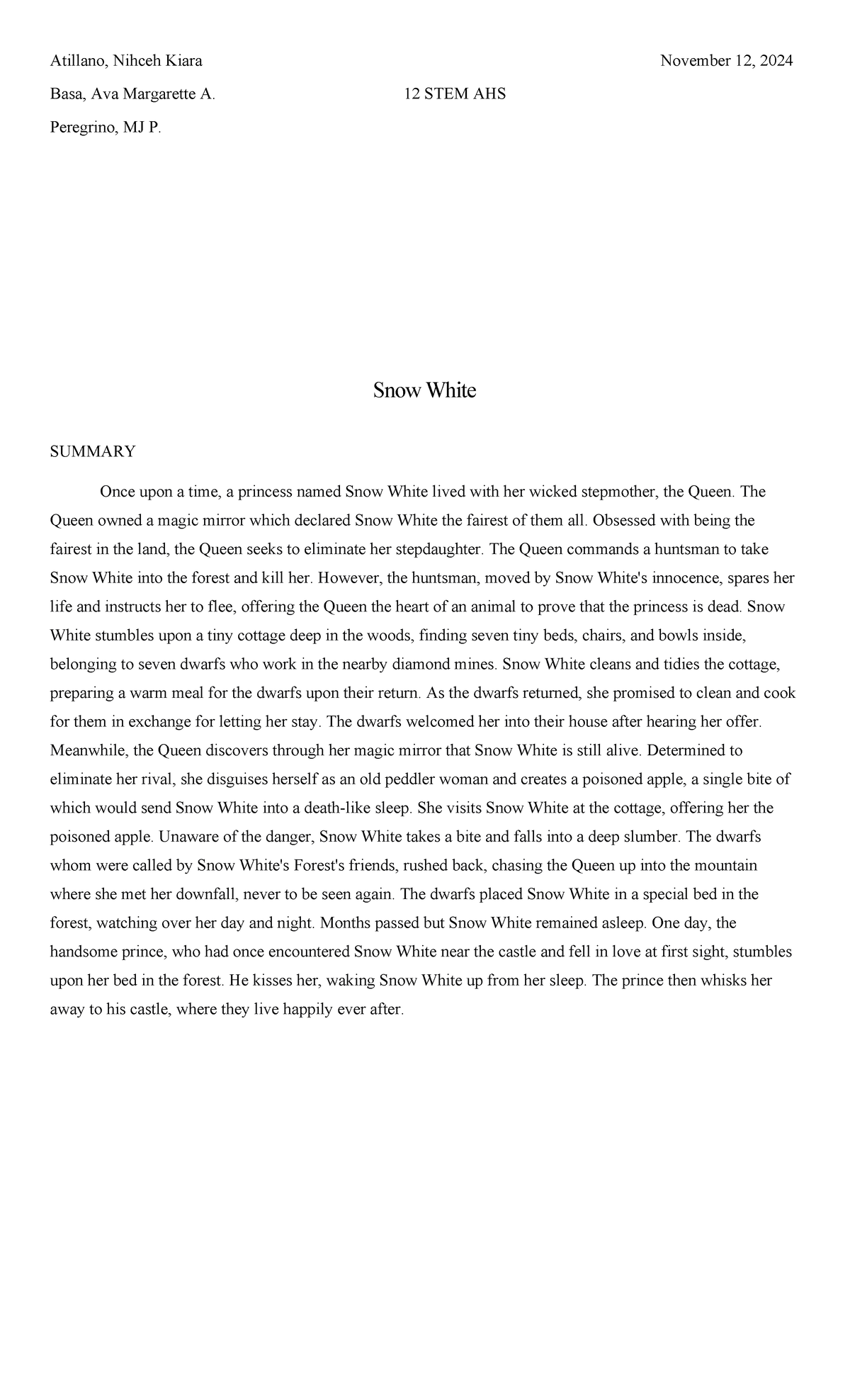 21ST Final 12 STEM - Atillano, Nihceh Kiara November 12, 2024 Basa, Ava Margarette A. 12 STEM ...