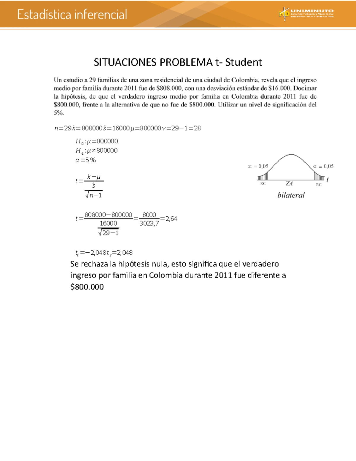 Tabla t de student ejercicios - Tabla t de student, para distribución con dos colas. Ejemplos 1 ...