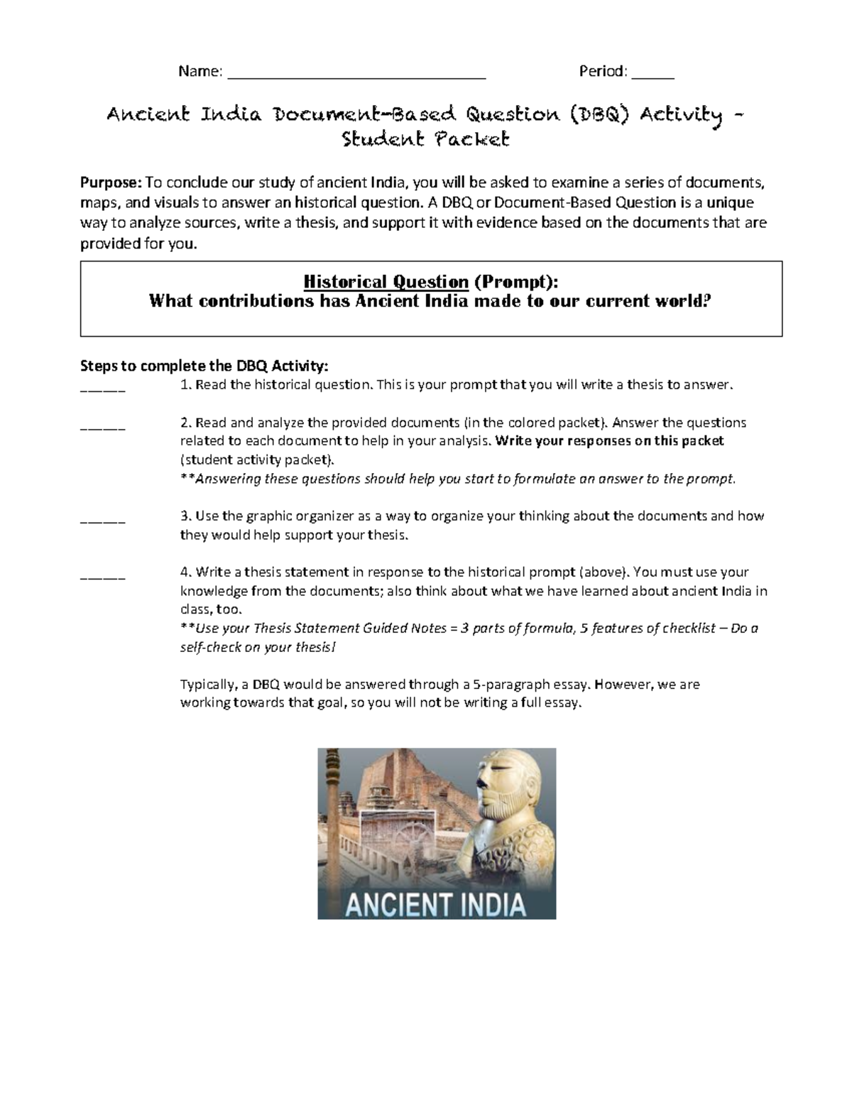Ancient India DBQ Student Packet: Analyzing Historical Contributions ...
