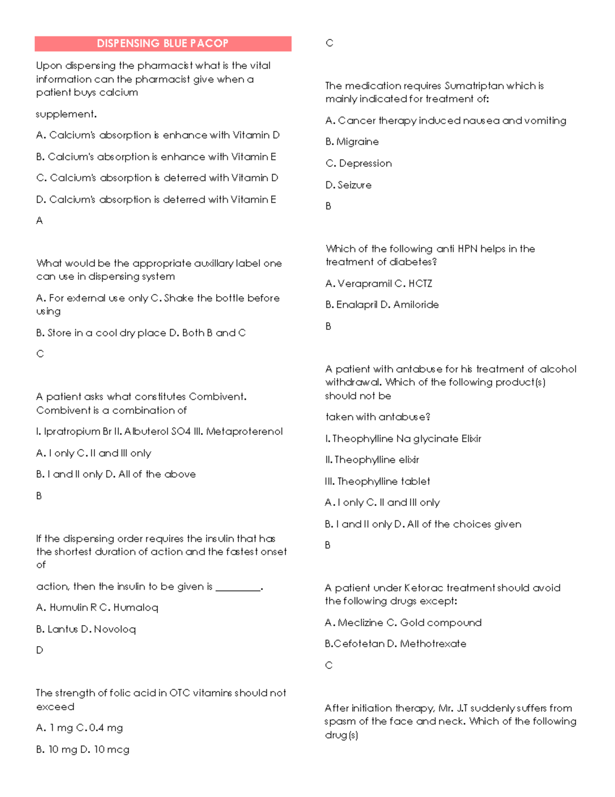 PACOP Reviewers: Comprehensive Guide to Dispensing in Pharmacy - Studocu