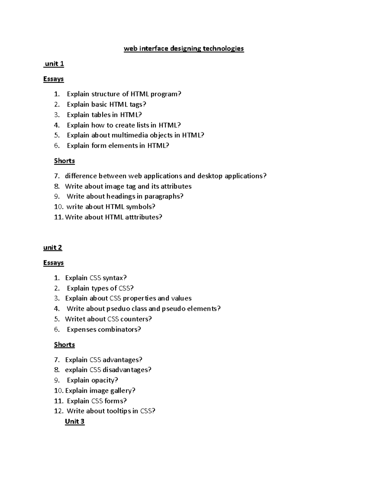 Web Interface Designing Technologies (Unit 1-5) Essay Notes - Studocu