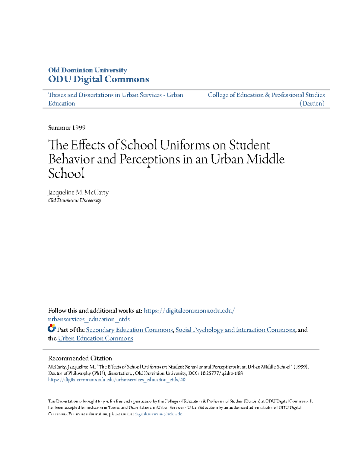 The Impact of Uniform Policies on Urban Middle School Students ...