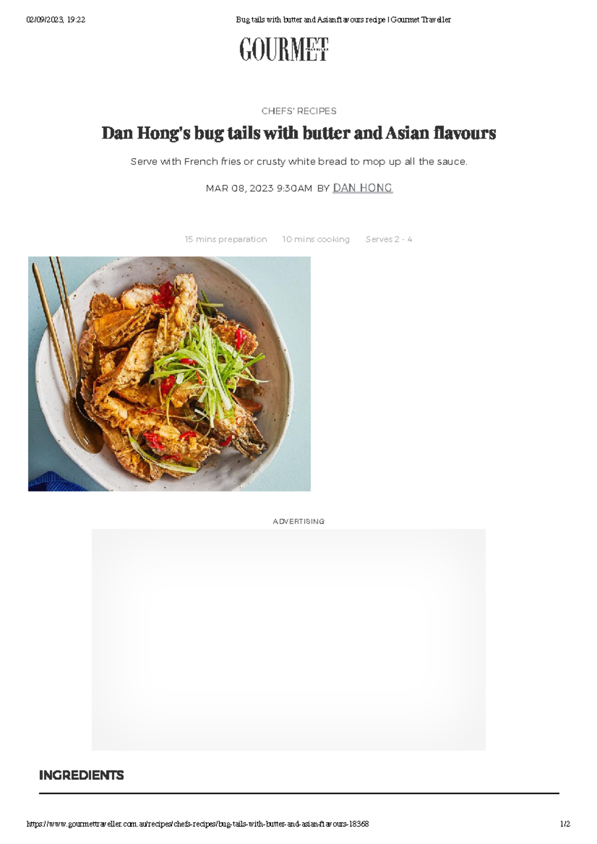Bug Tails with Butter & Asian Flavors Recipe by Dan Hong - Studocu