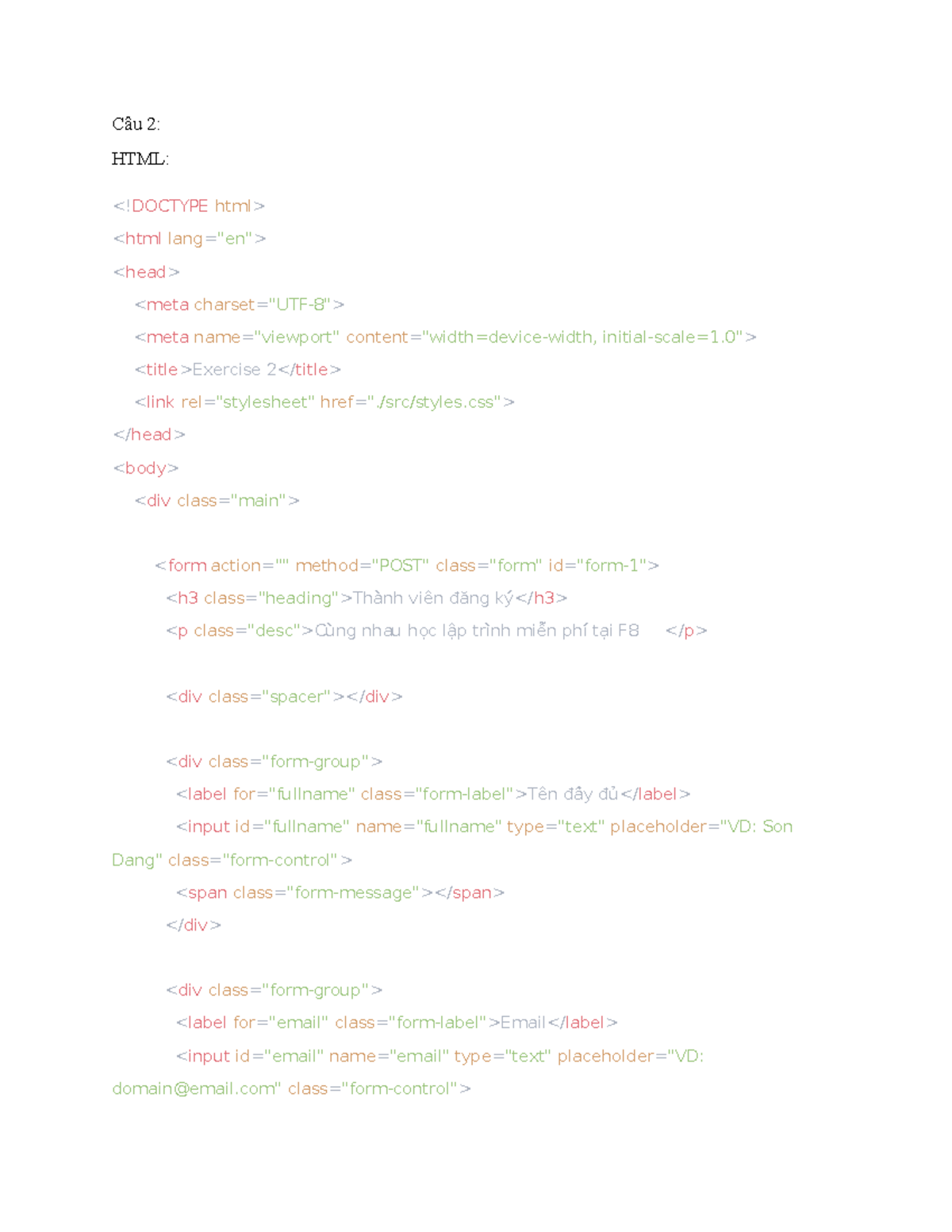 WEB - HTML Exercise 2: Employee Registration Form - Studocu