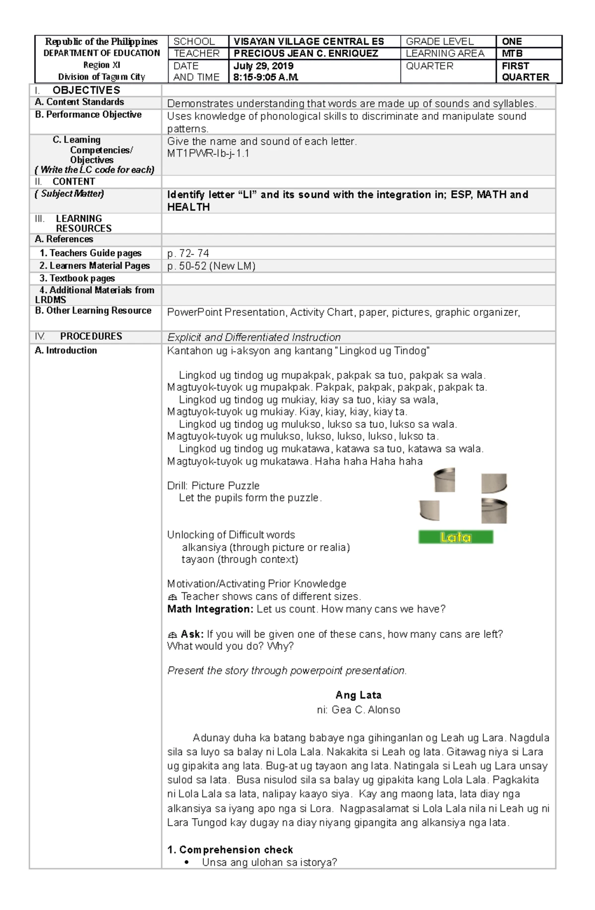 Activity Design Sample - Republic of the Philippines Department of ...