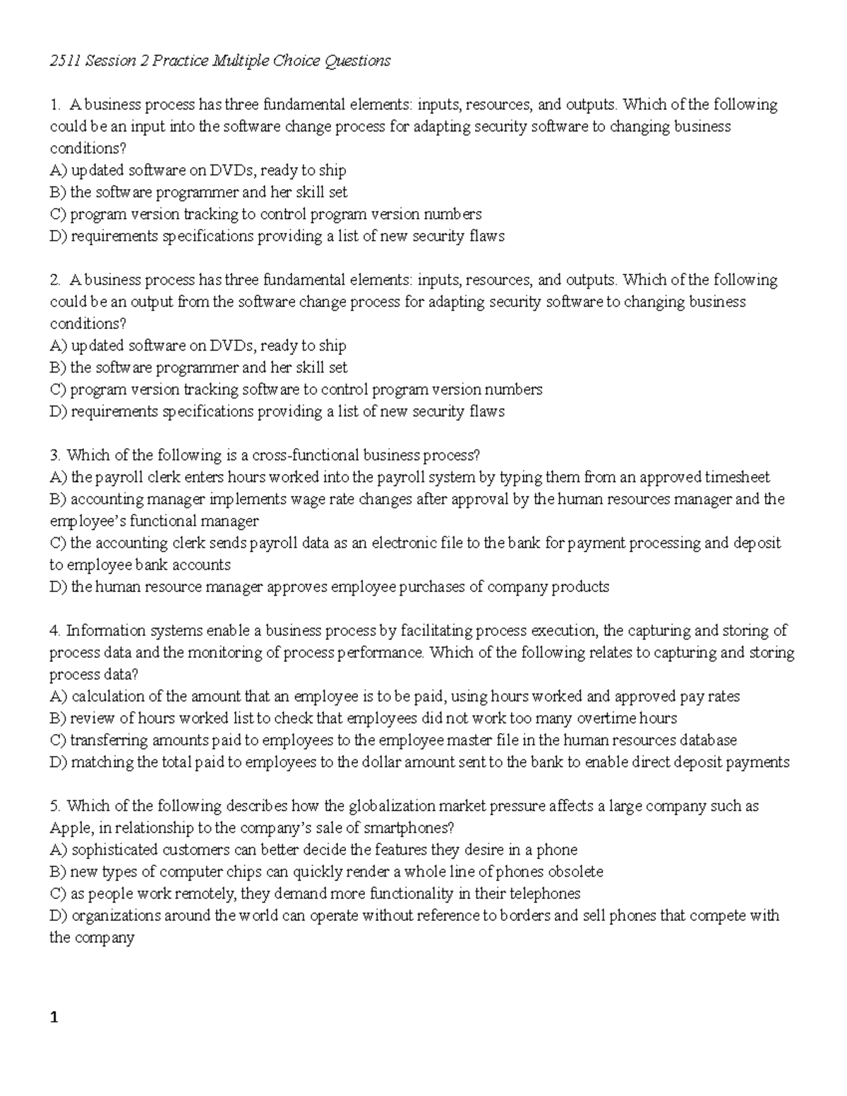 Chapter 2 Multiple Choice - 2511 Session 2 Practice Multiple Choice ...