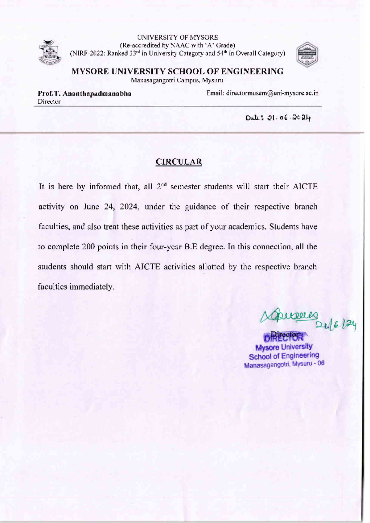 AICTE Faculty Incharge Circular for 2nd Semester Students - Studocu