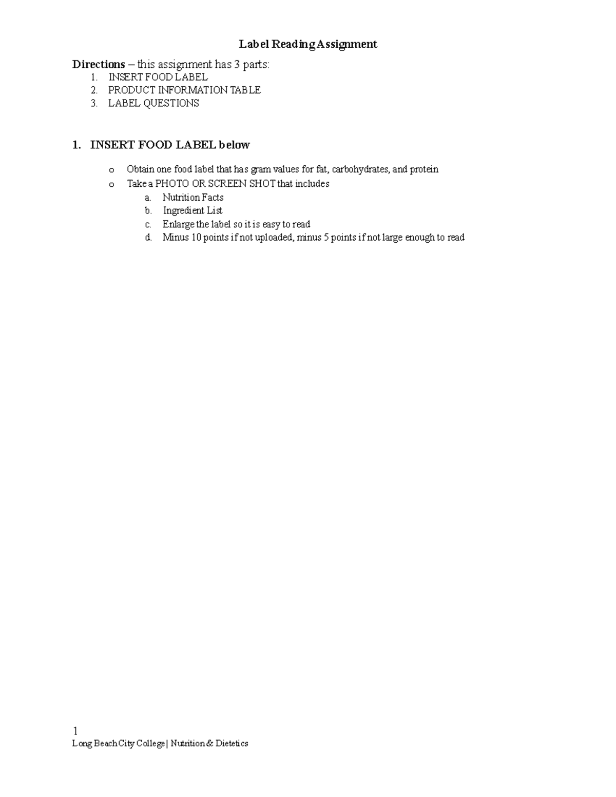 Label Reading Assignment-2 - Label Reading Assignment Directions – this ...