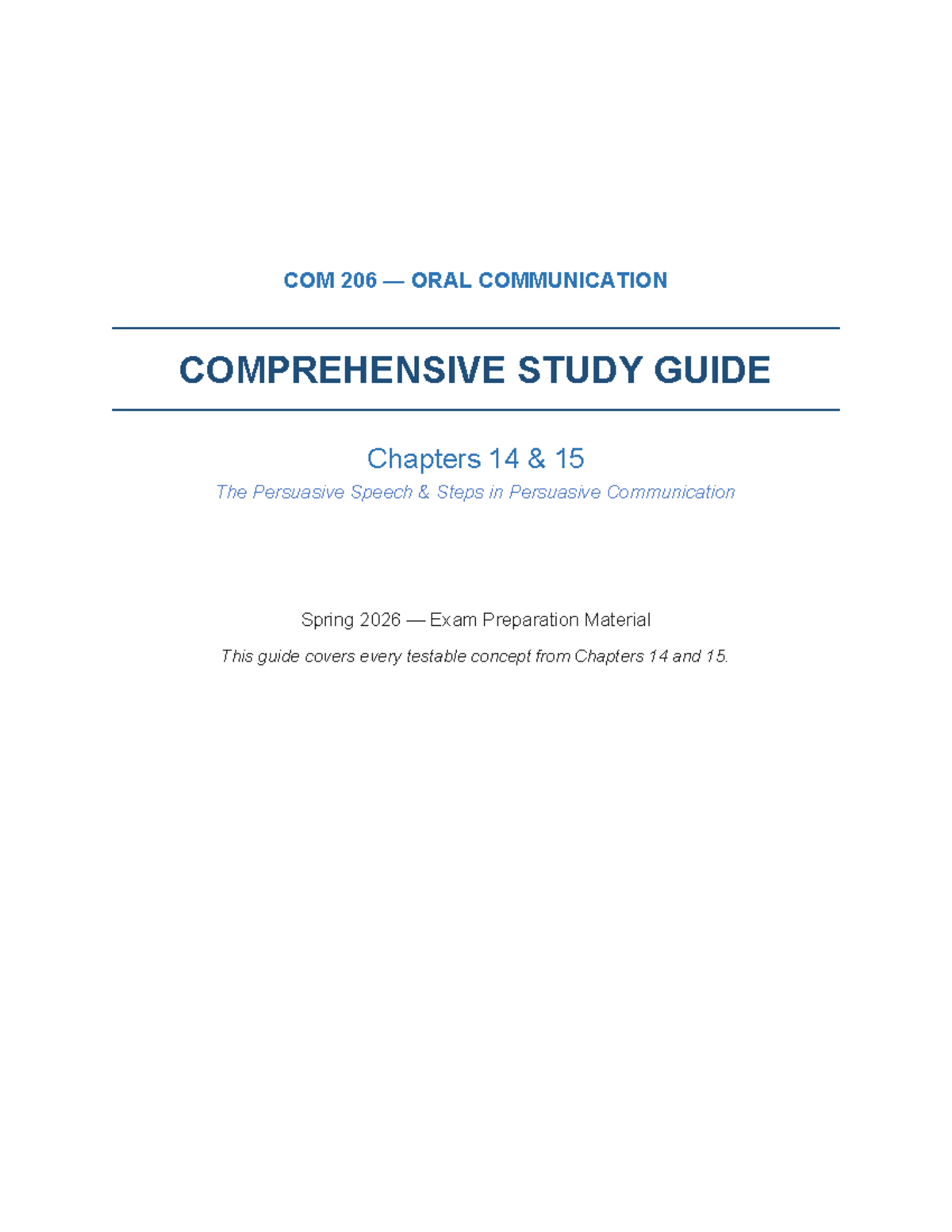 COM 206 Oral Communication Study Guide: Chapters 14 & 15 Exam Prep ...