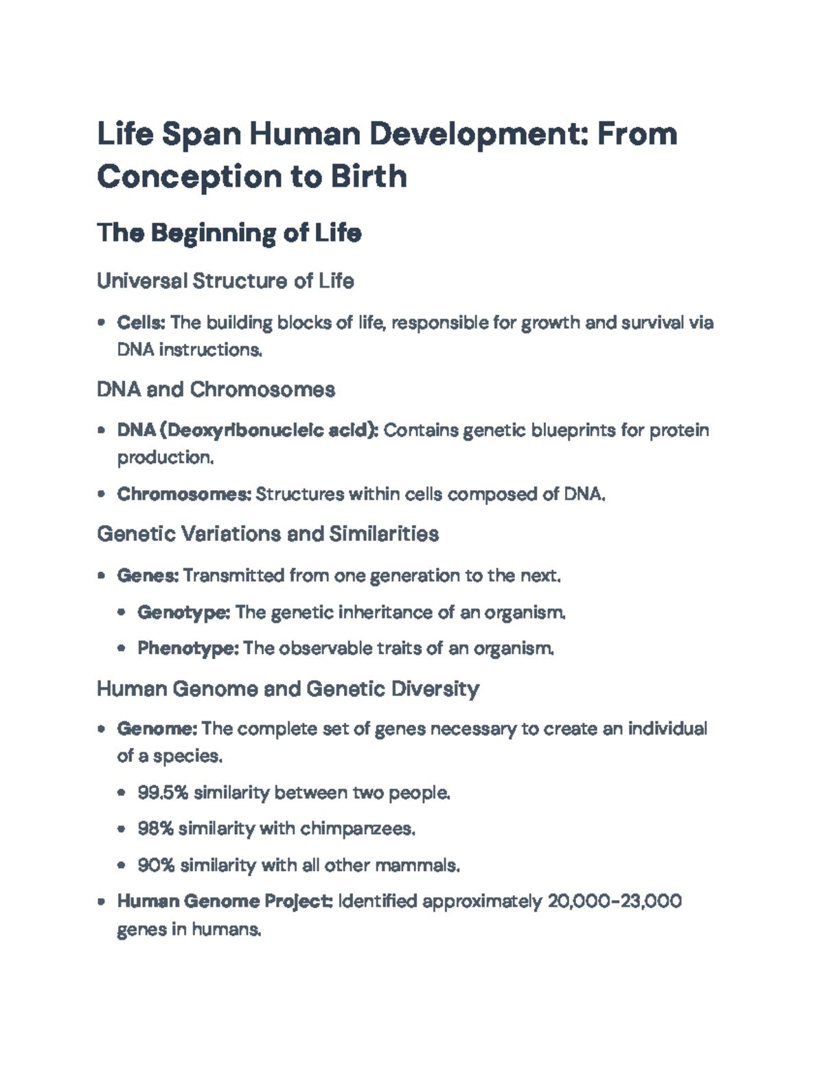 Child Development (PSY101): Prenatal Stages and Genetic Influences ...