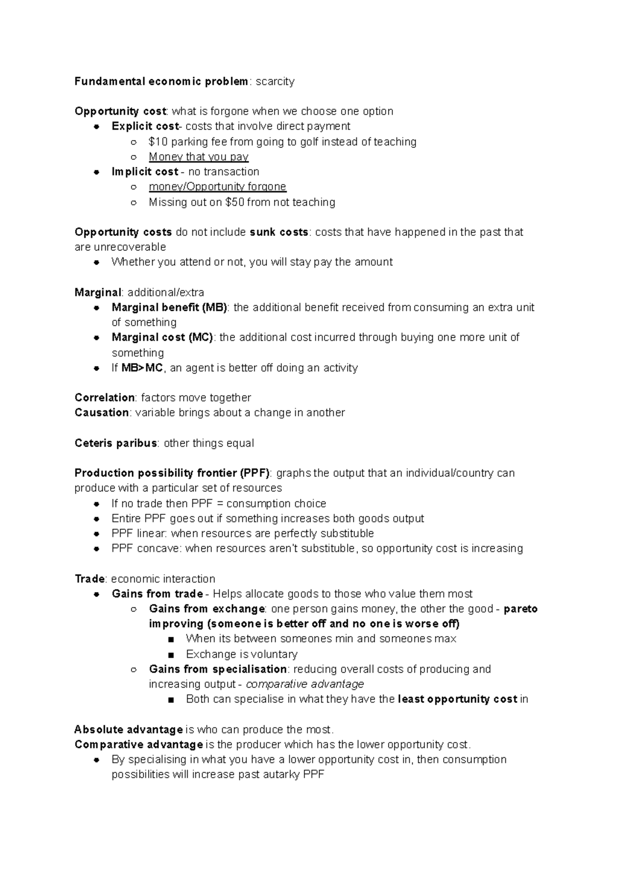 BUSS1040 Lecture Notes: Economic Concepts of Scarcity & Opportunity ...