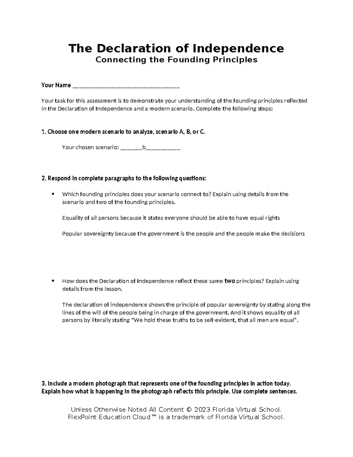 Declaration of Independence Assessment Template - Studocu