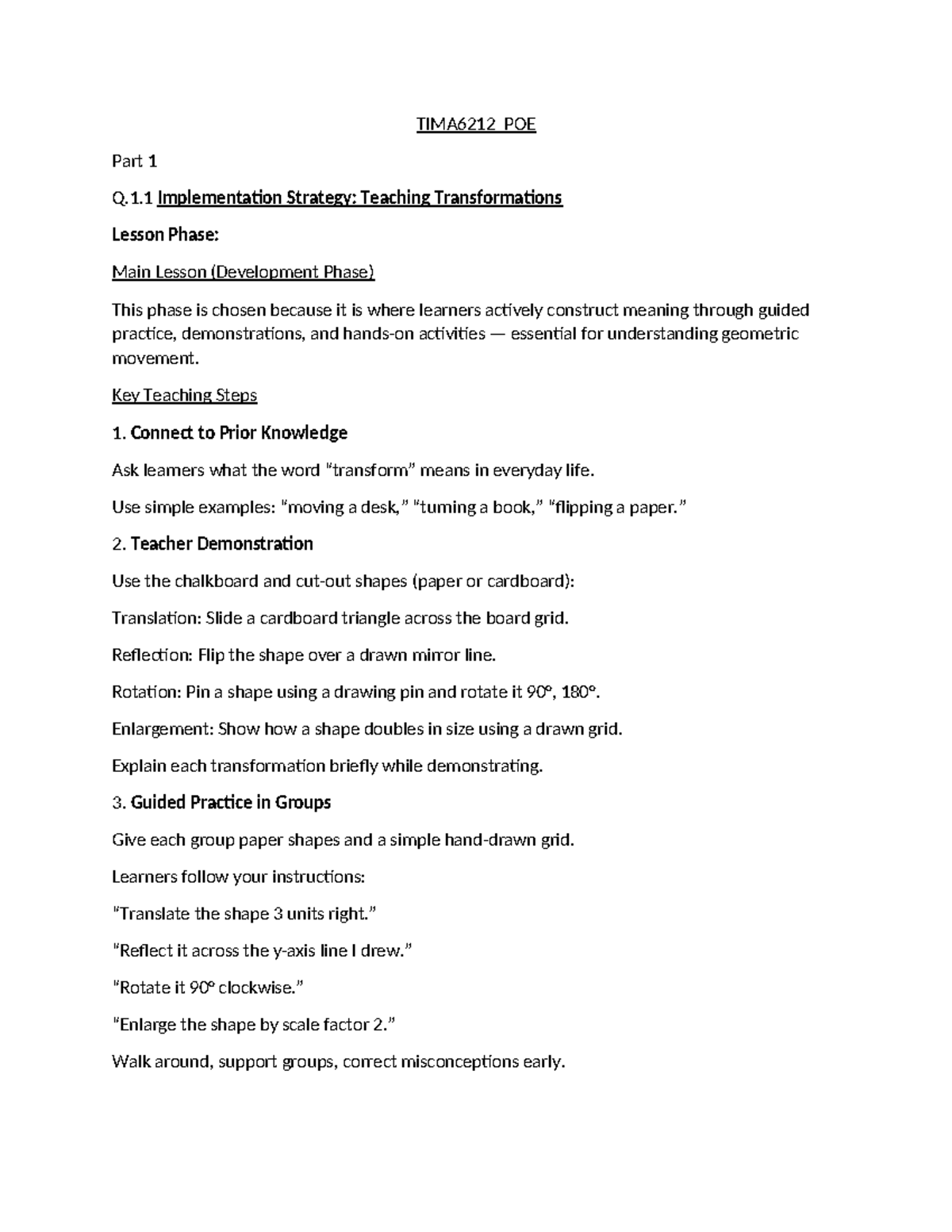 TIMA6212 - Implementation Strategy for Teaching Geometric ...