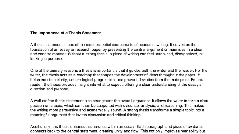 Thesis Statement Importance: Crafting Effective Essays - Studocu