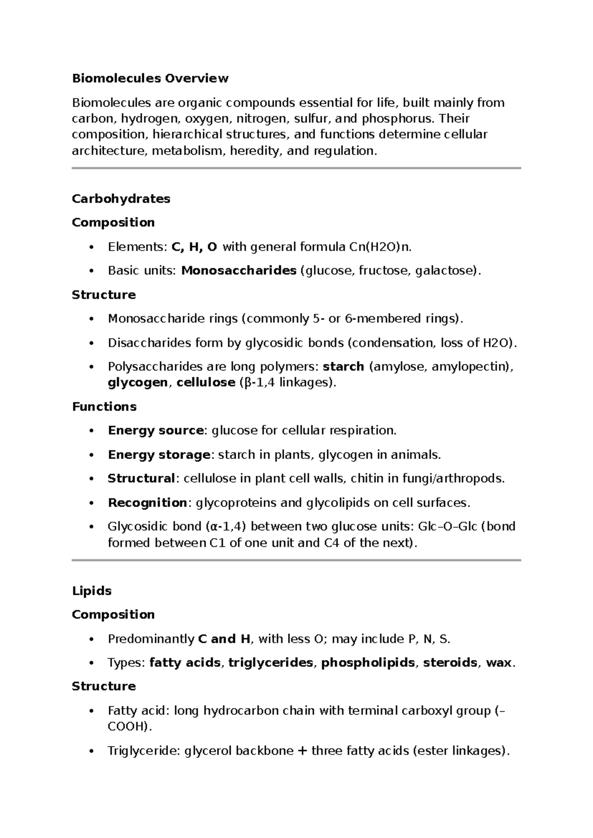 Biomolecules Overview: Structure, Functions, and Interactions - Studocu
