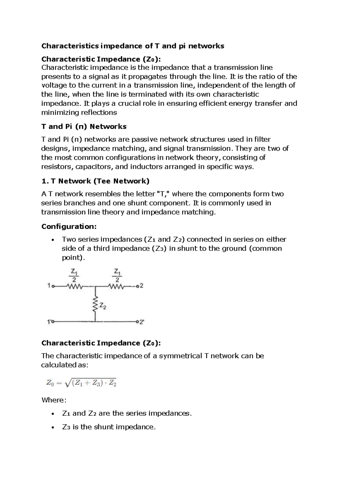 Characteristics Impedance of T and Pi Networks: A Study on Two-Port ...