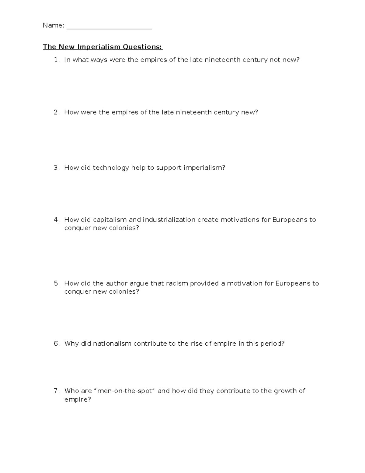 New Imperialism Questions - In what ways were the empires of the late ...