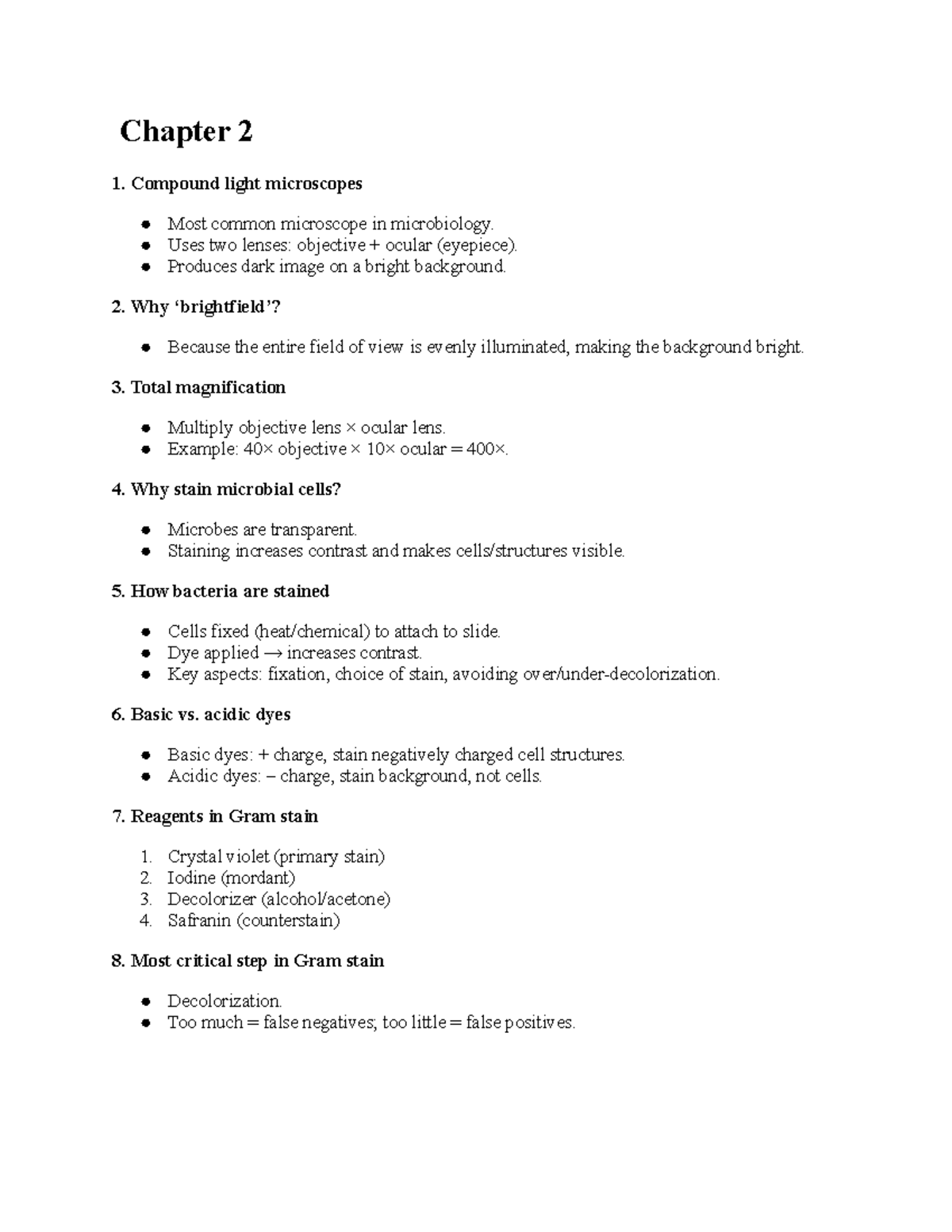 Microbiology Study Guide: CH 2 - Microscopy & Staining Techniques - Studocu