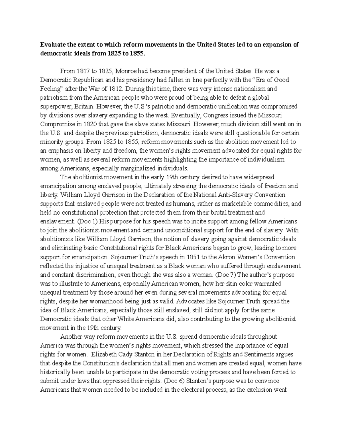 History 7A: Reform Movements and Expansion of Democratic Ideals (1825 ...