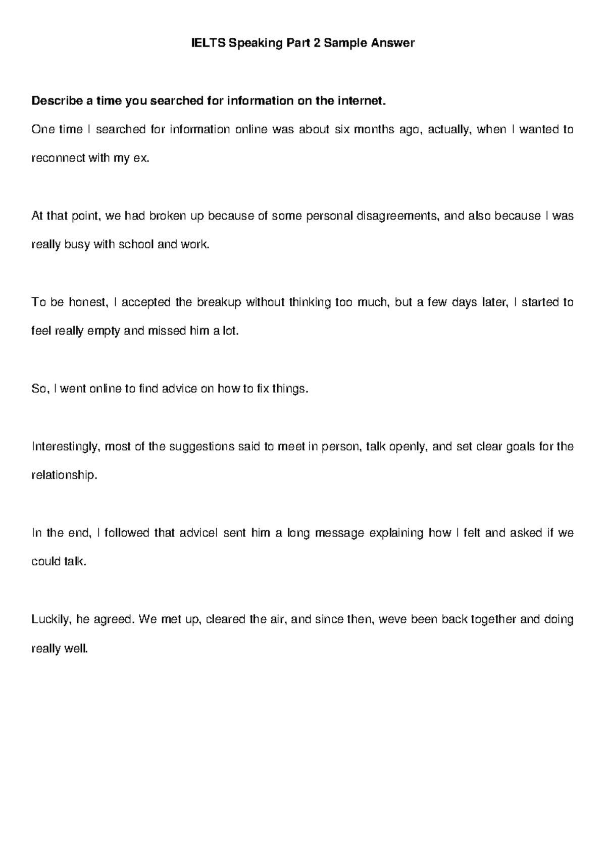 IELTS Speaking Part 2 Sample Answer: Searching for Info Online - Studocu