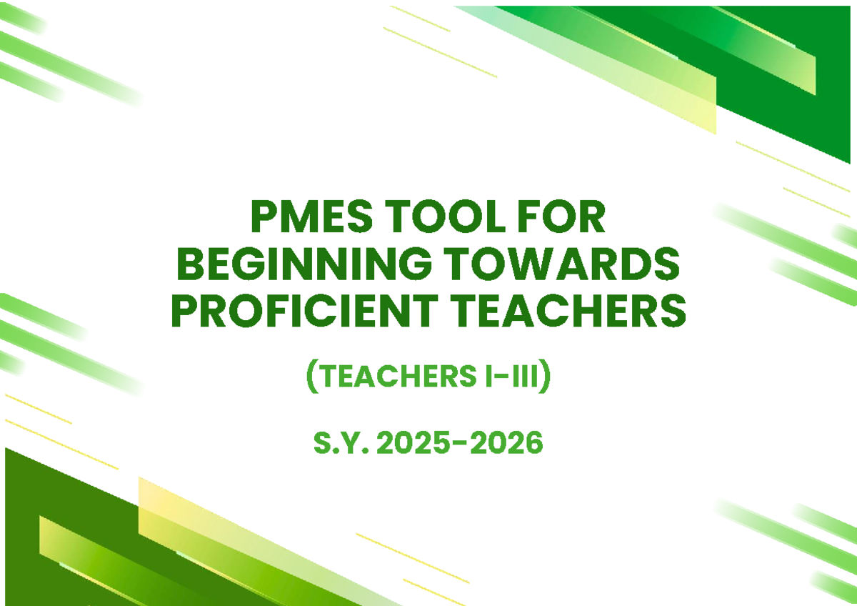 PMES Tool for Beginning to Proficient Teachers (TI-TIII) - Studocu
