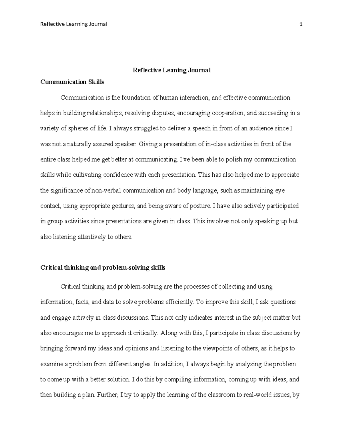 Reflective Learning Journal 1: Enhancing Communication & Leadership ...