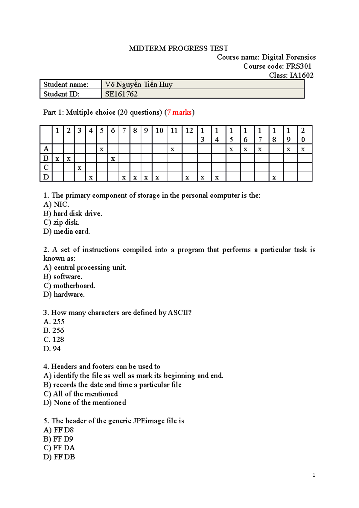 Midterm Progress Test for Digital Forensics (FRS - Class IA) - Studocu