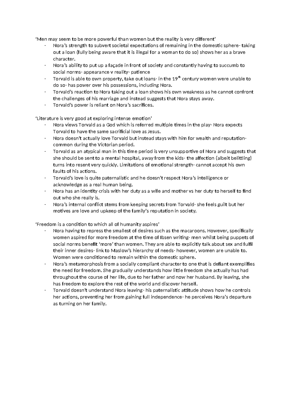 A Doll's House Essay Plan (HWK): Exploring Gender Roles and Power ...